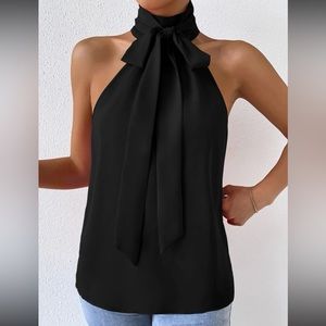 Tops | Black Tie Neck Halter Tank Top | Poshmark
